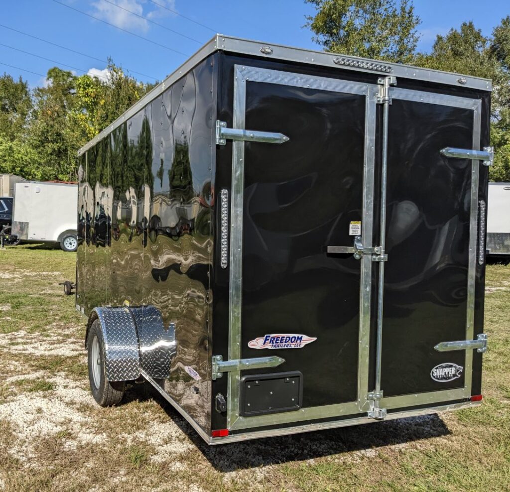 Freedom Trailers 6×14 SA Trailer – Black, Ramp, Side Door, Extra Height – Snapper Trailers