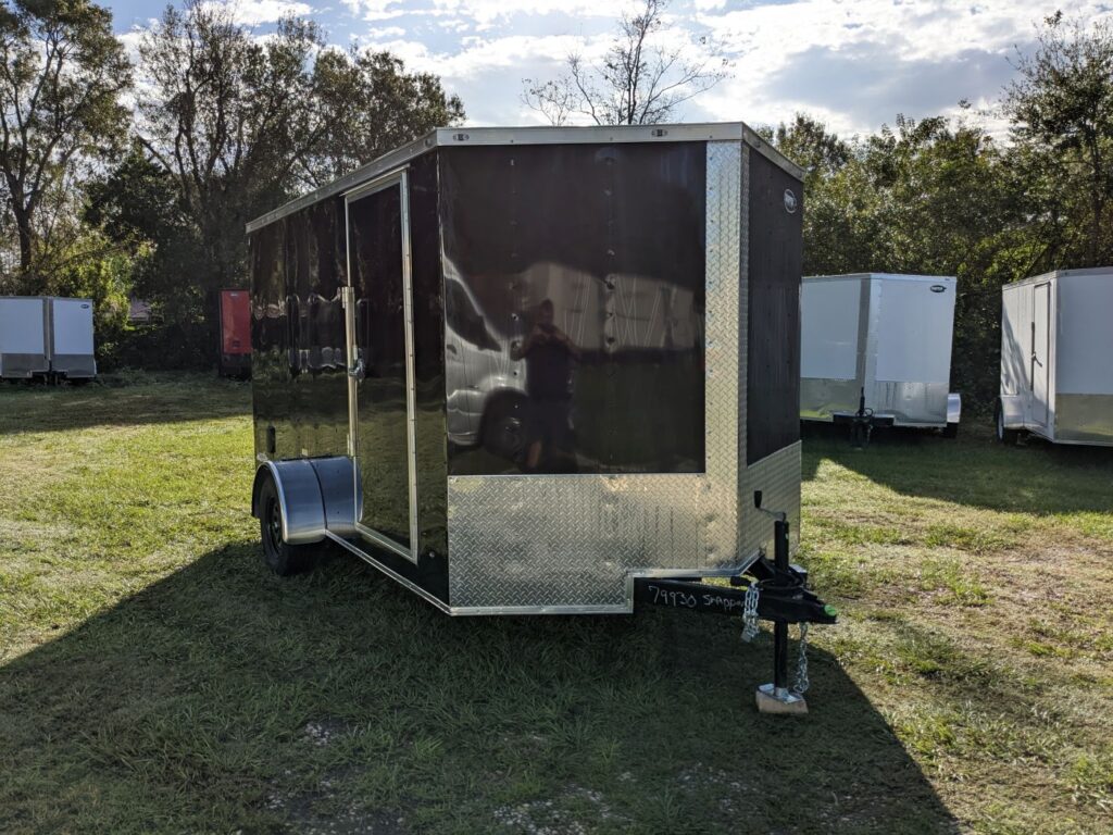 Freedom Trailers 7x12 SA Trailer - Black, Ramp, Side Door, Brakes, Extra Height - Snapper Trailers