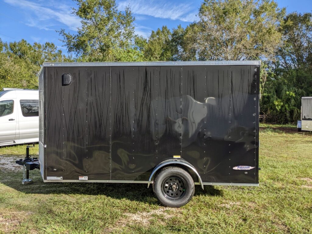 Freedom Trailers 7x12 SA Trailer - Black, Ramp, Side Door, Brakes, Extra Height - Snapper Trailers