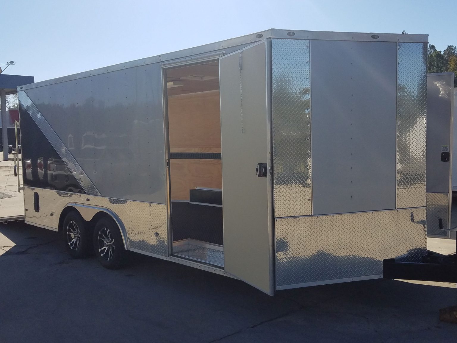 8.5×18 TA Trailer – SilverBlack, Ramp, Two Side Doors, D-Rings ...