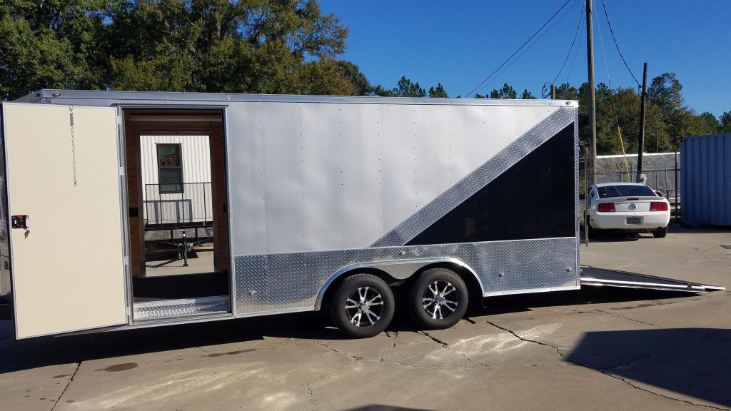 8.5×18 TA Trailer – SilverBlack, Ramp, Two Side Doors, D-Rings ...