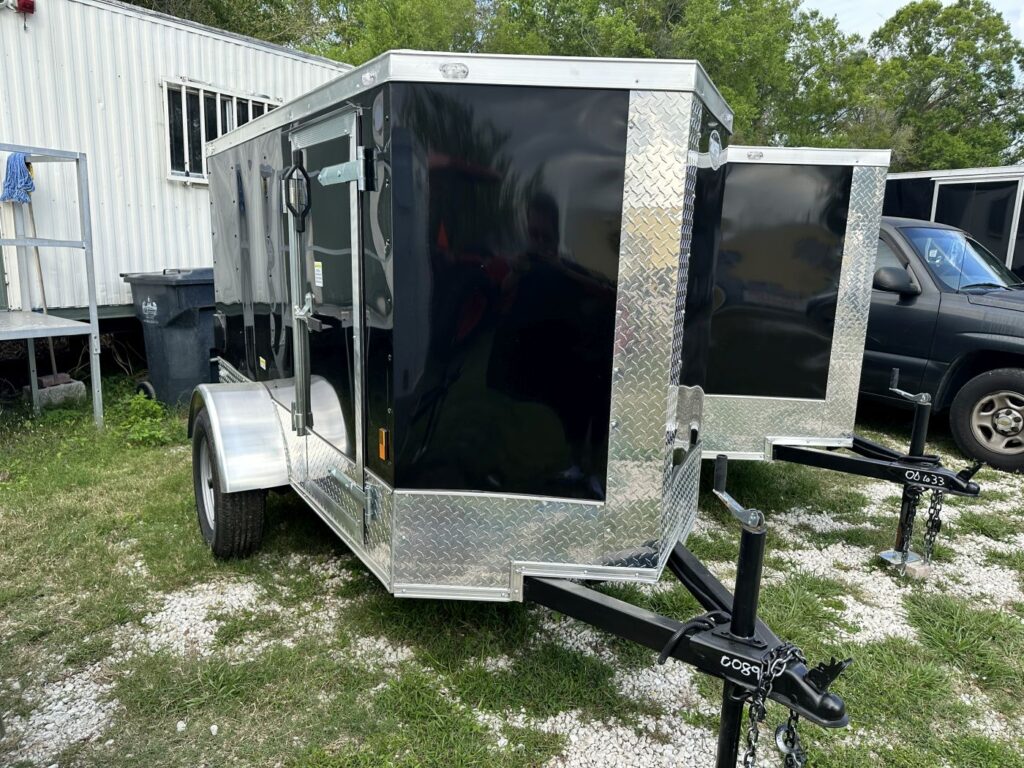 Douglas Trailers 4×8 SA Trailer – Black, Rear Swing Door – Snapper Trailers