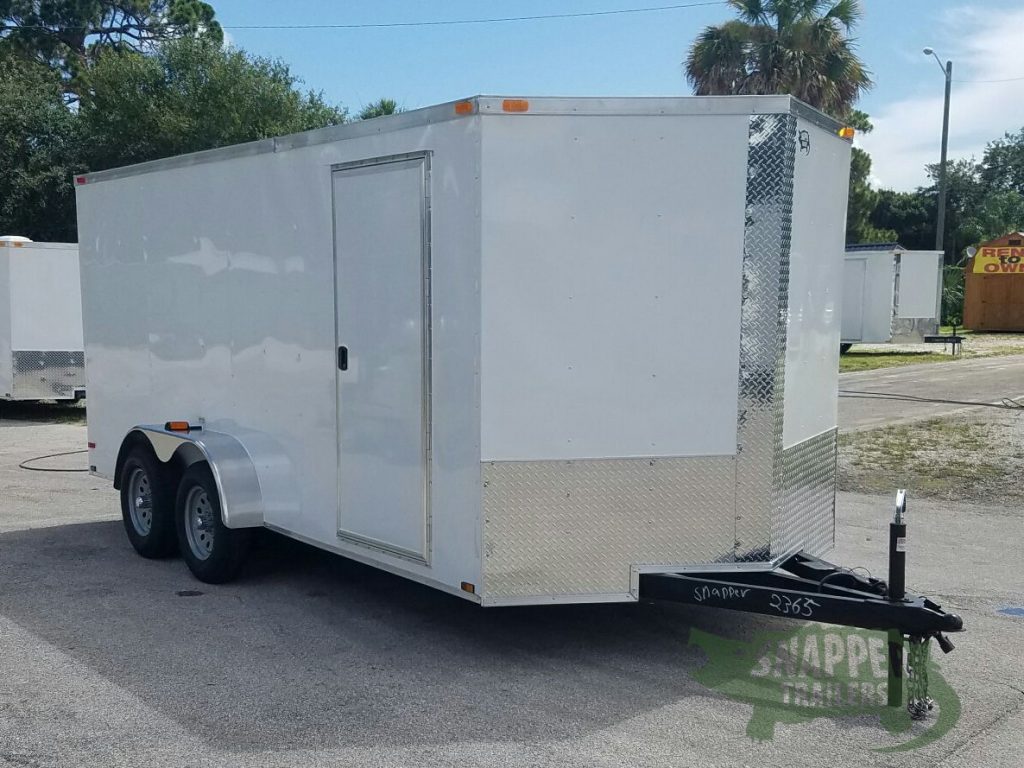 Quality Cargo 7×16 TA Trailer – White, Ramp, Side Door, Extra Height, Extended Tongue – Snapper ...
