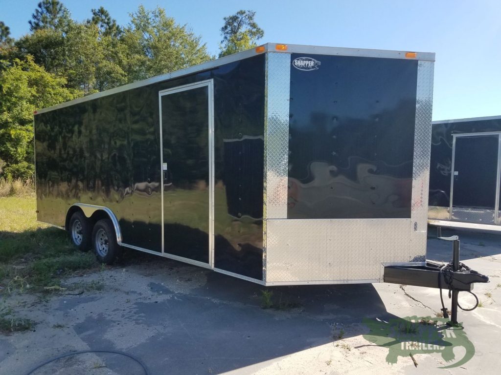 8.5×20 TA Trailer – Black, Double Barn Doors, Side Door, D-Rings – Snapper Trailers