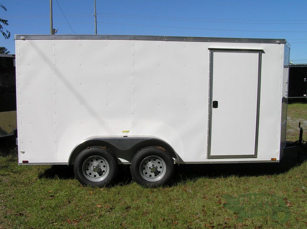 7×14 TA Trailer – White, Barn Doors, Side Door, Extra Height – Snapper Trailers