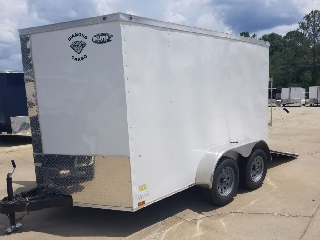 7×20 TA Trailer – White, Barn Doors, Side Door, Extra Height, Hybrid Deck, 5K Axles – Snapper ...